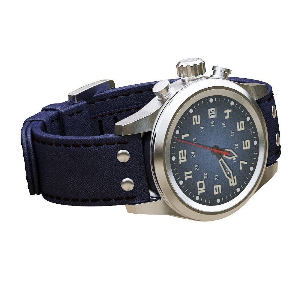 3D model Hand watch leather blue VR / AR / low-poly | CGTrader