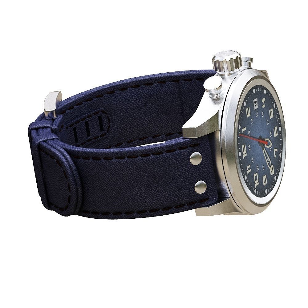 3D model Hand watch leather blue VR / AR / low-poly | CGTrader