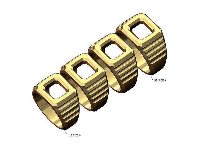Open top undulated square signet US sizes 6to9 3D model 3D printable ...