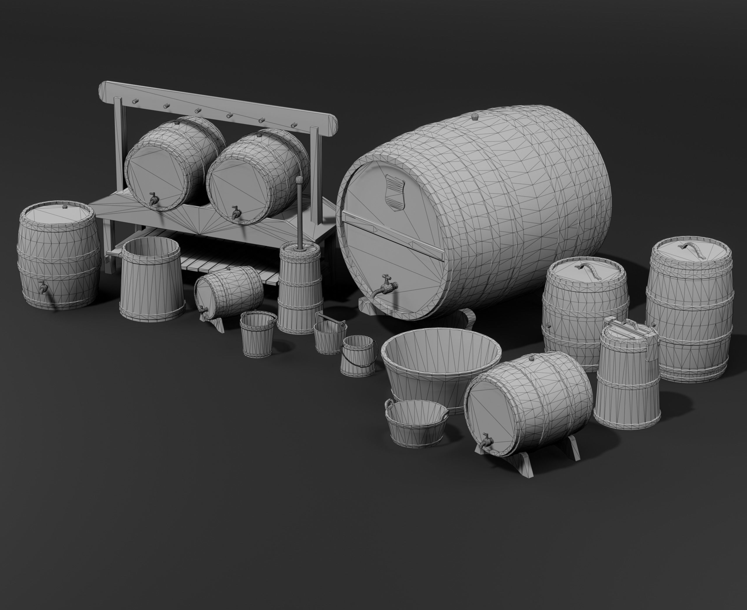 3D model Low Poly Medieval Wooden Barrel Pack 3D Models VR / AR / low ...