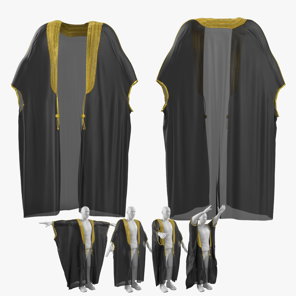 Bisht kaftan gold 3D model | CGTrader