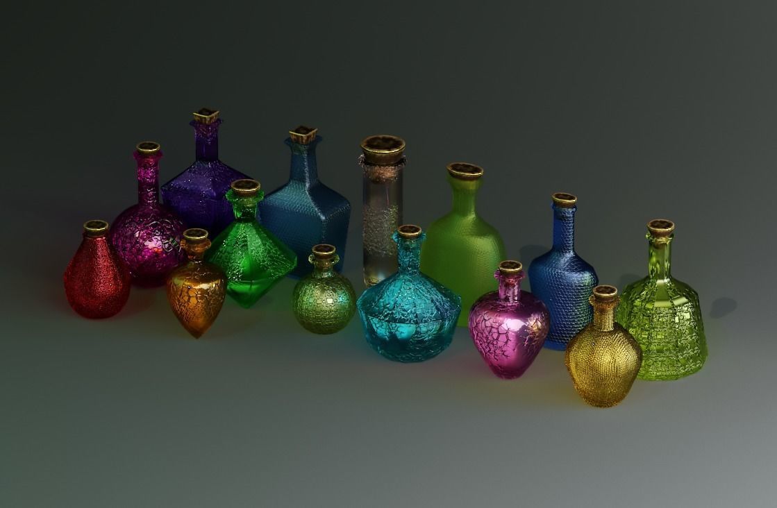 Patterned Potion Bottles 3D model | CGTrader
