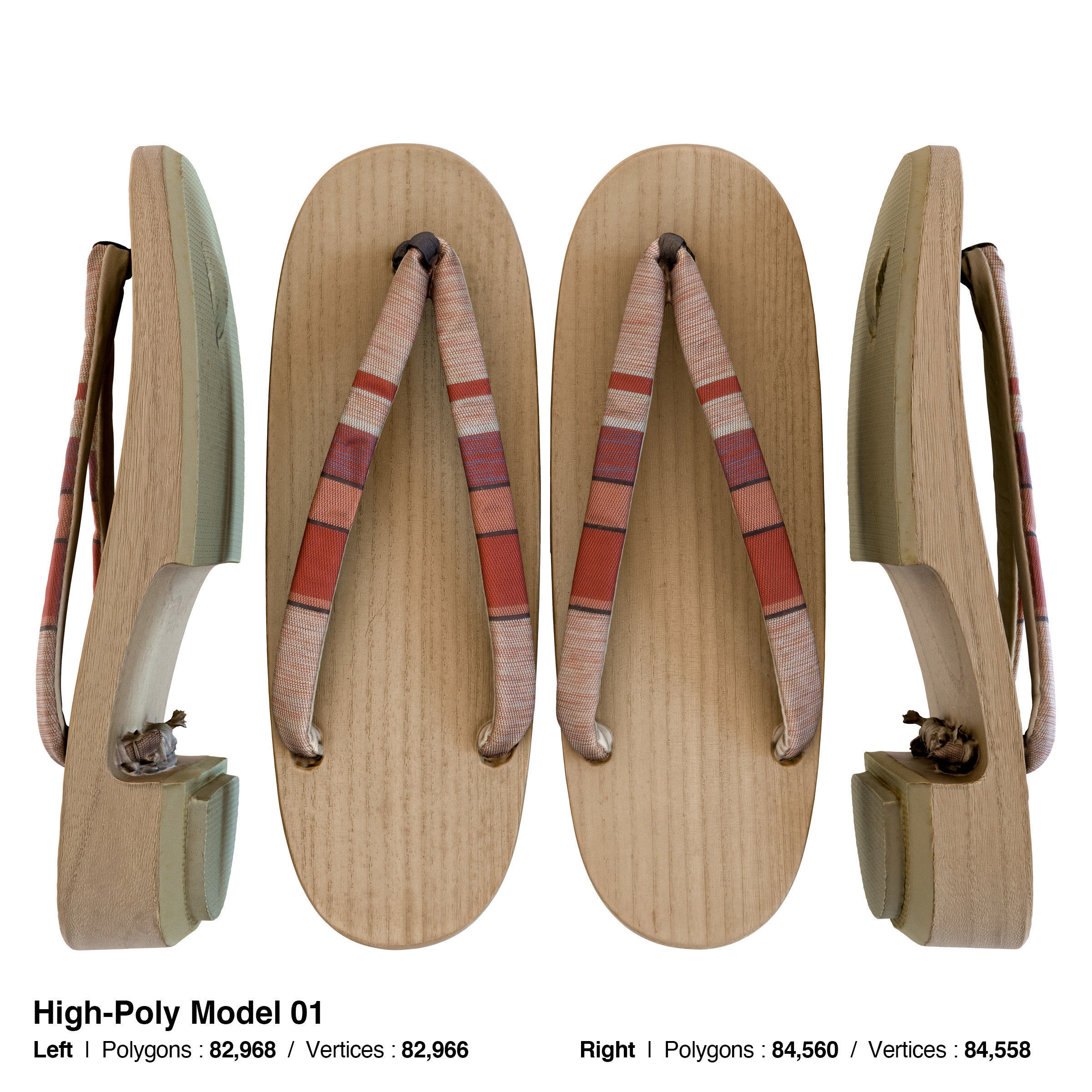 3D model Ukon Geta Set for Women - Japanese Wooden Clogs VR / AR / low-poly | CGTrader