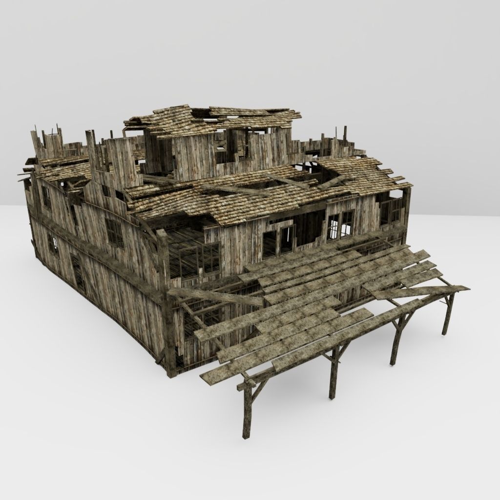 3D model old wood house wrecked VR / AR / low-poly | CGTrader