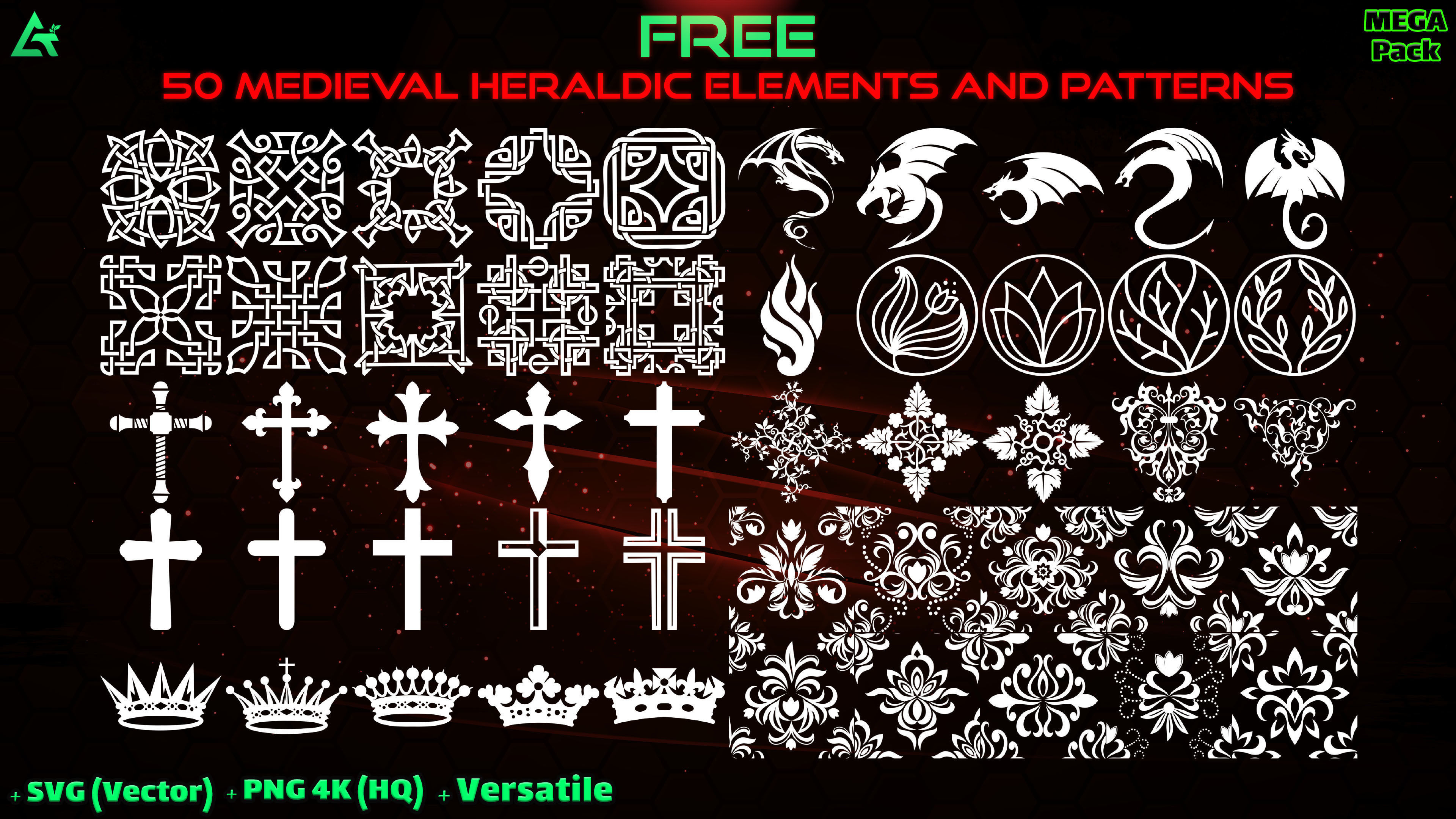 50 Free Hand Painted Alpha Medieval Heraldic Symbols - Vol 7 free ...