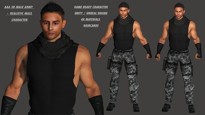 3D model AAA 3D MALE ARMY CHARACTER 01 - HUMAN RIGGED GAME READY VR ...