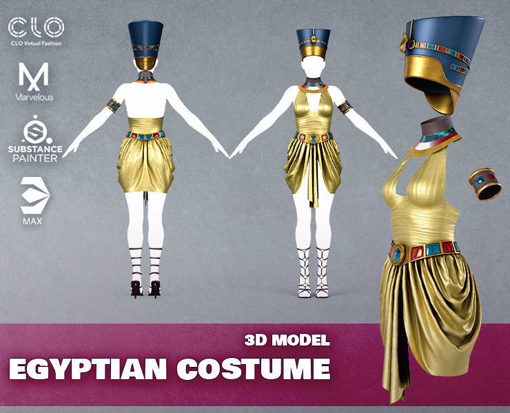 3D model Egyptian princess Costume Low-poly 3D model PBR VR / AR / low ...