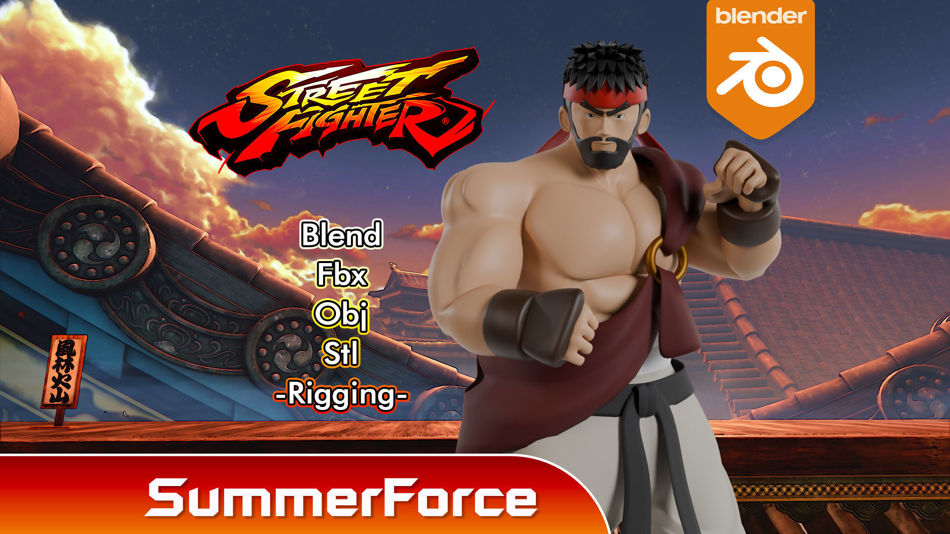 Ryu - Street Fighter 3D model rigged | CGTrader