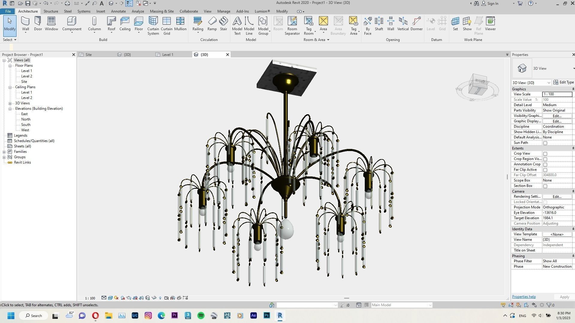 Chandelier or Classical Hanging Lamp Revit Family Interior 3D model ...