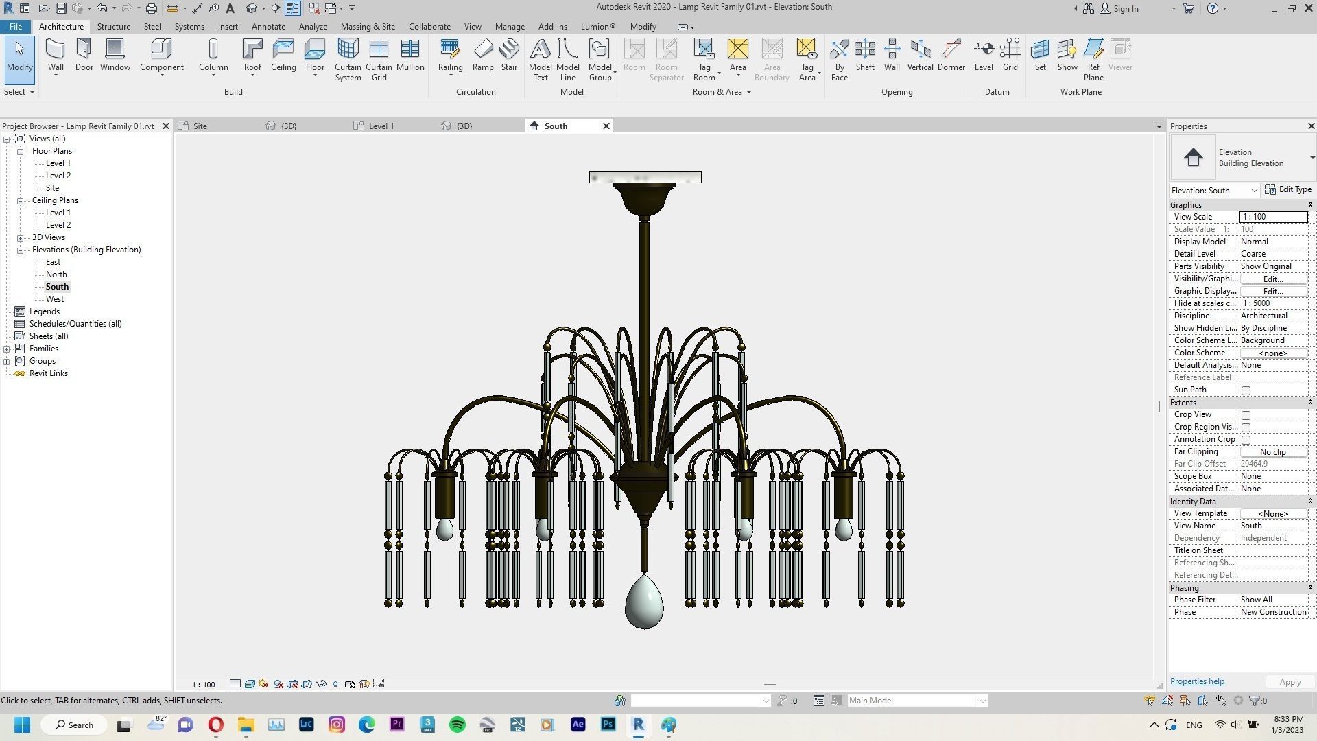 Chandelier or Classical Hanging Lamp Revit Family Interior 3D model ...