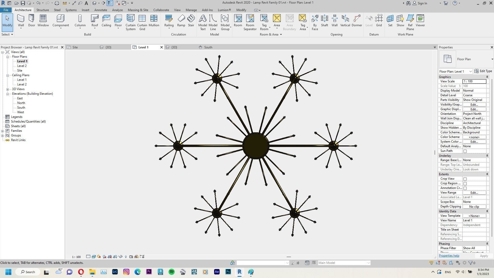 Chandelier or Classical Hanging Lamp Revit Family Interior 3D model ...