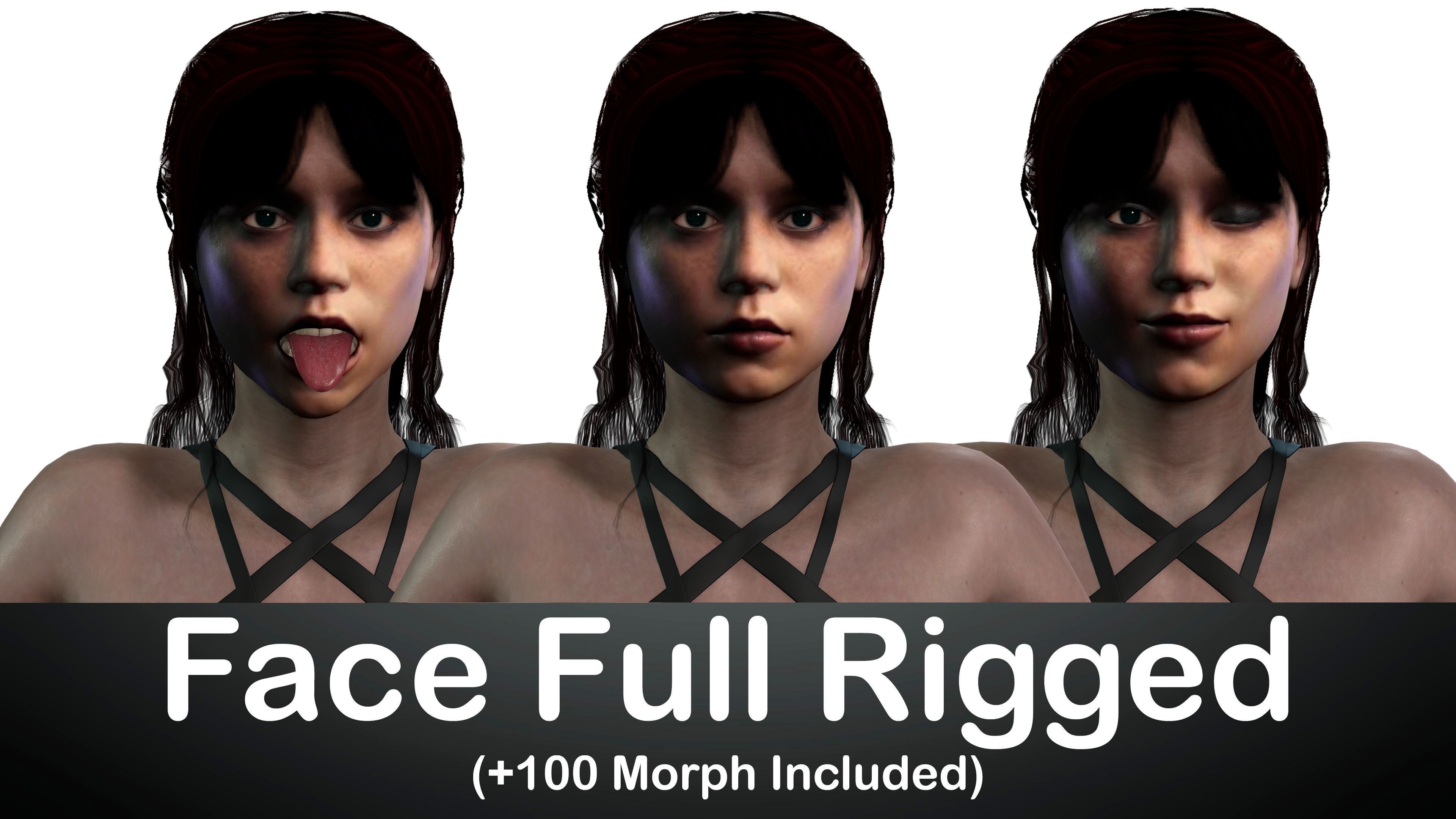 Wednesday Addams Full Rigged with Face Rig and 100 Morph 3D model rigged | CGTrader