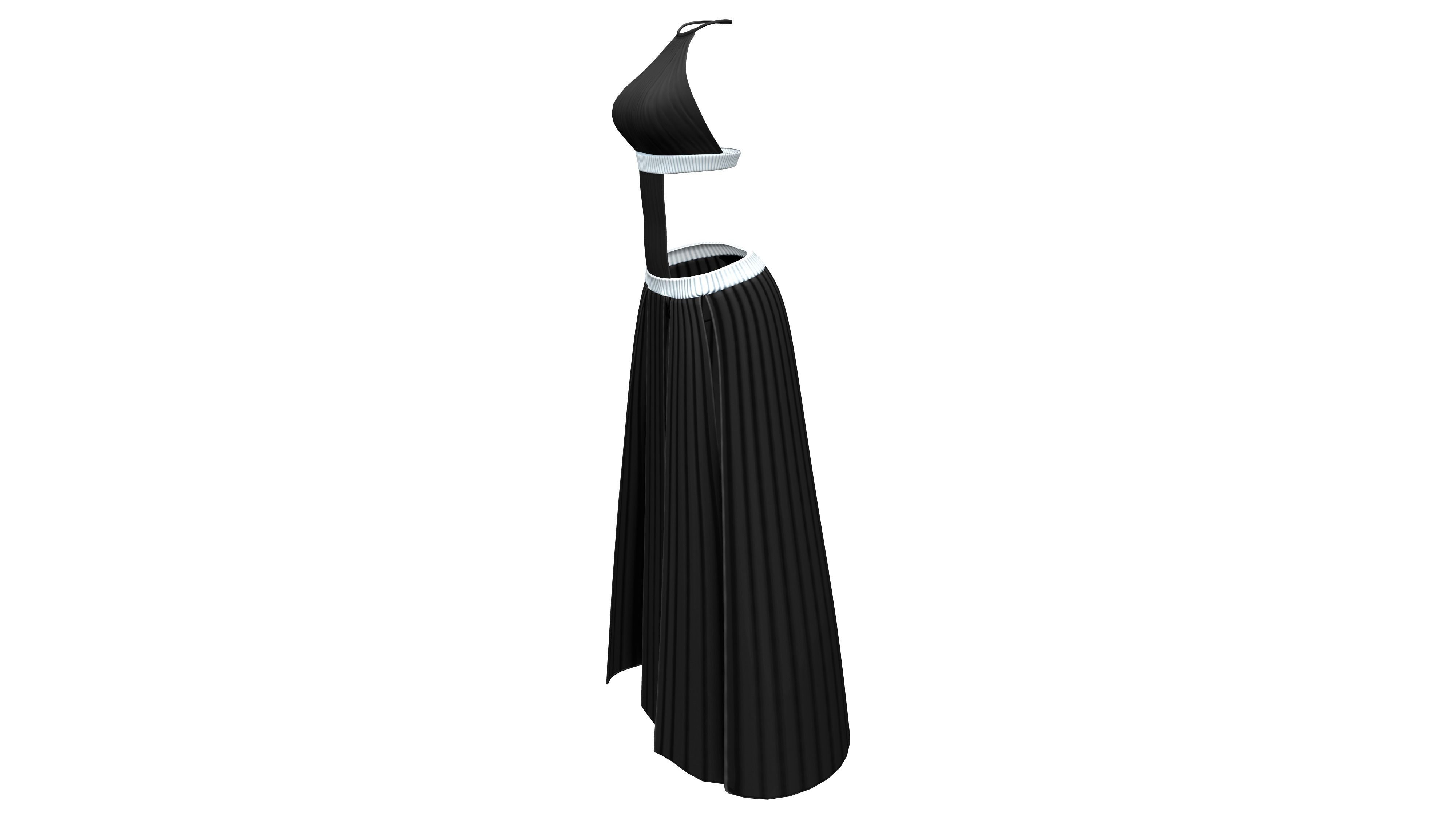 3D model Black Midriff Top Long Strips Skirt Outfit VR / AR / low-poly ...