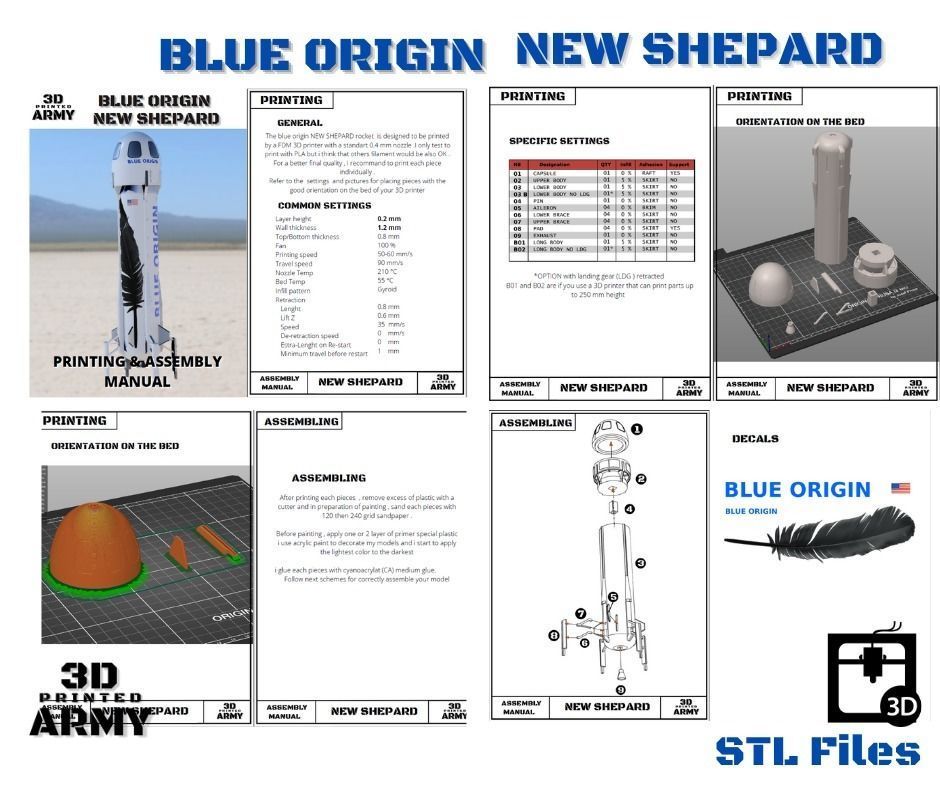 Blue Origin New Shepard Rocket -STL files for 3D printing 3D model 3D ...