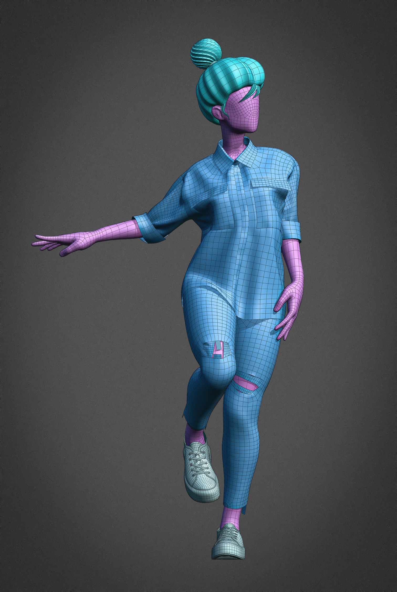 3D model Stylized motion design female character VR / AR / low-poly ...