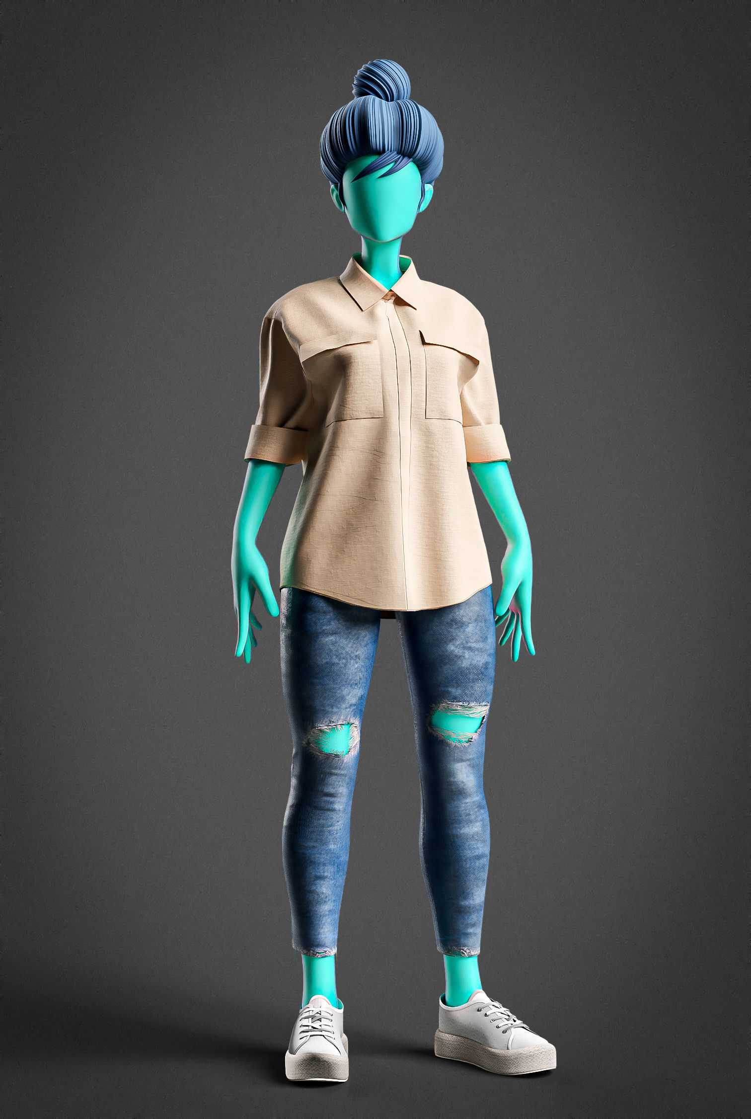 3D model Stylized motion design female character VR / AR / low-poly ...
