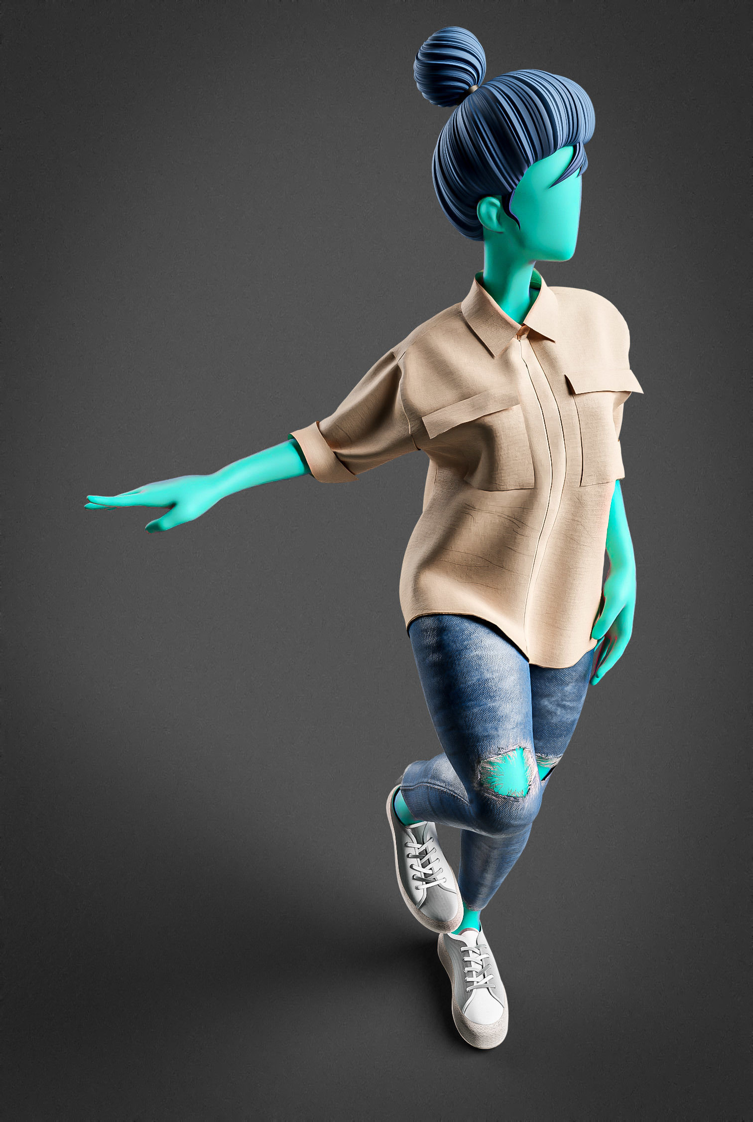 3D model Stylized motion design female character VR / AR / low-poly ...