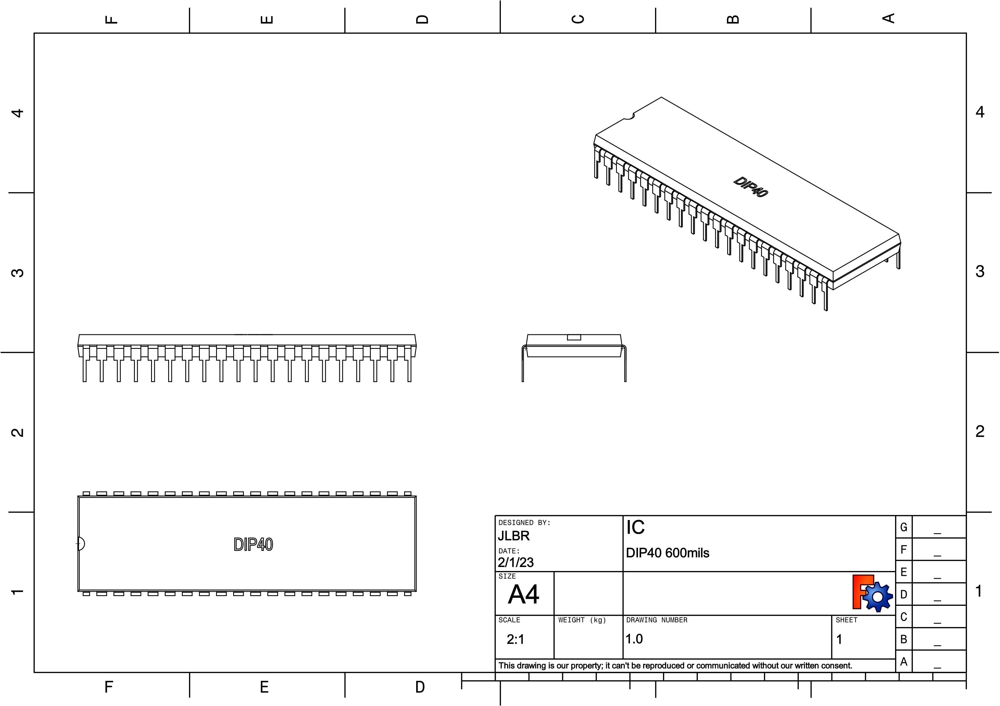 DIP40 600mils IC case 3D model | CGTrader