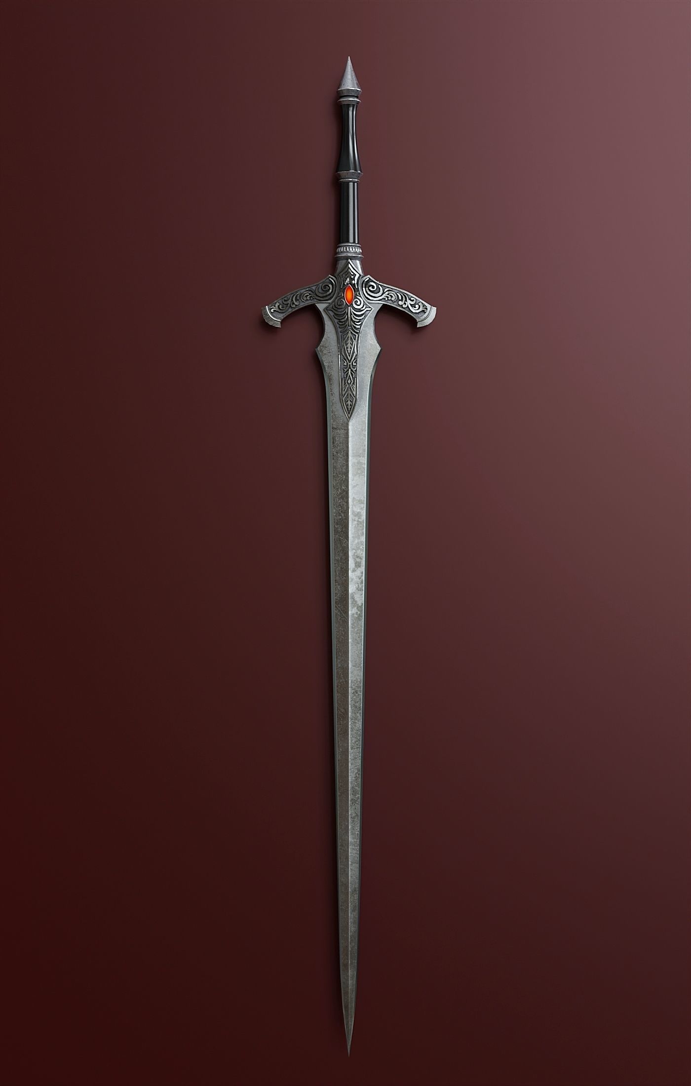 Two handed double edged fantasy sword 3D model | CGTrader