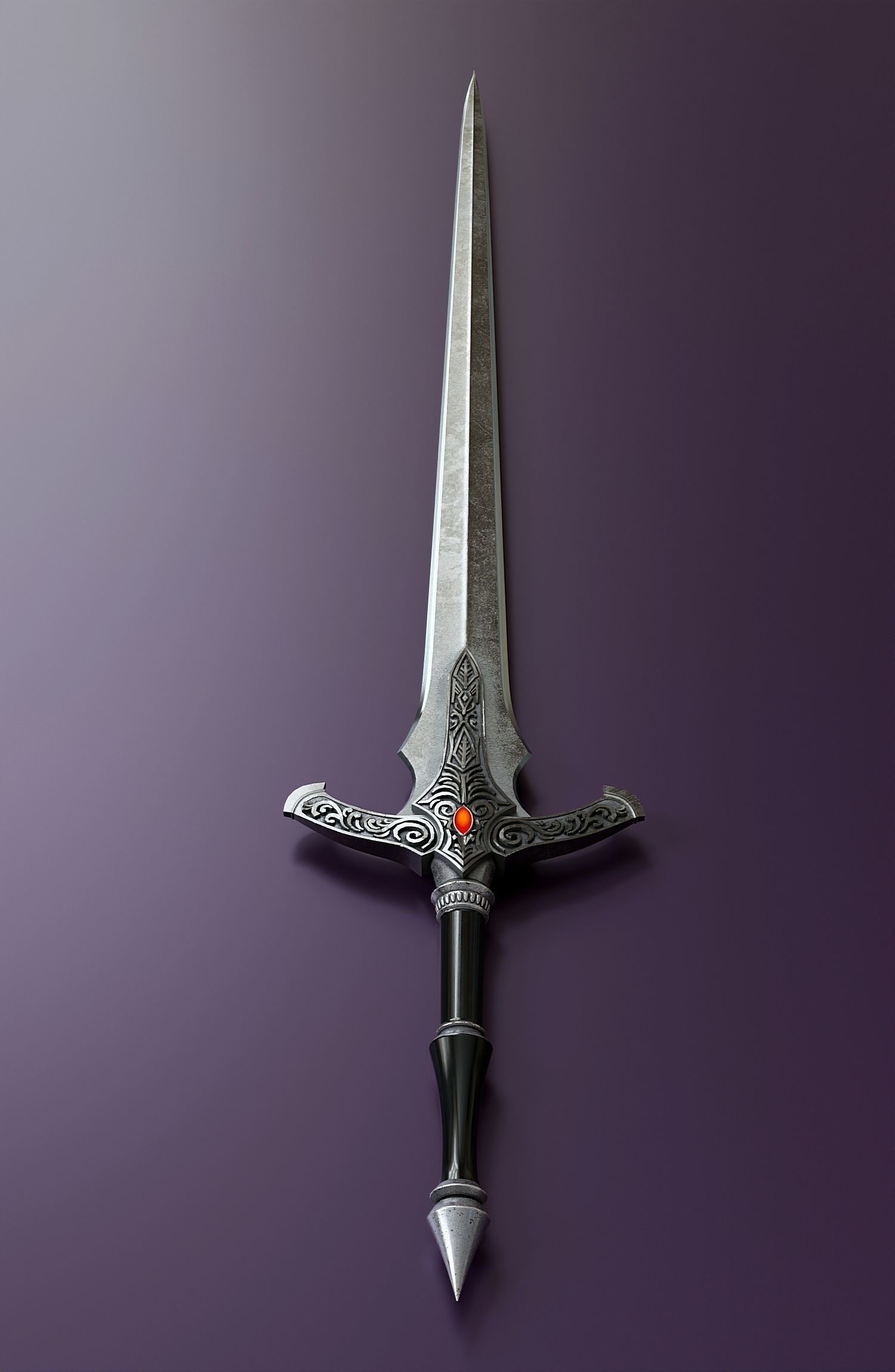 Two handed double edged fantasy sword 3D model | CGTrader