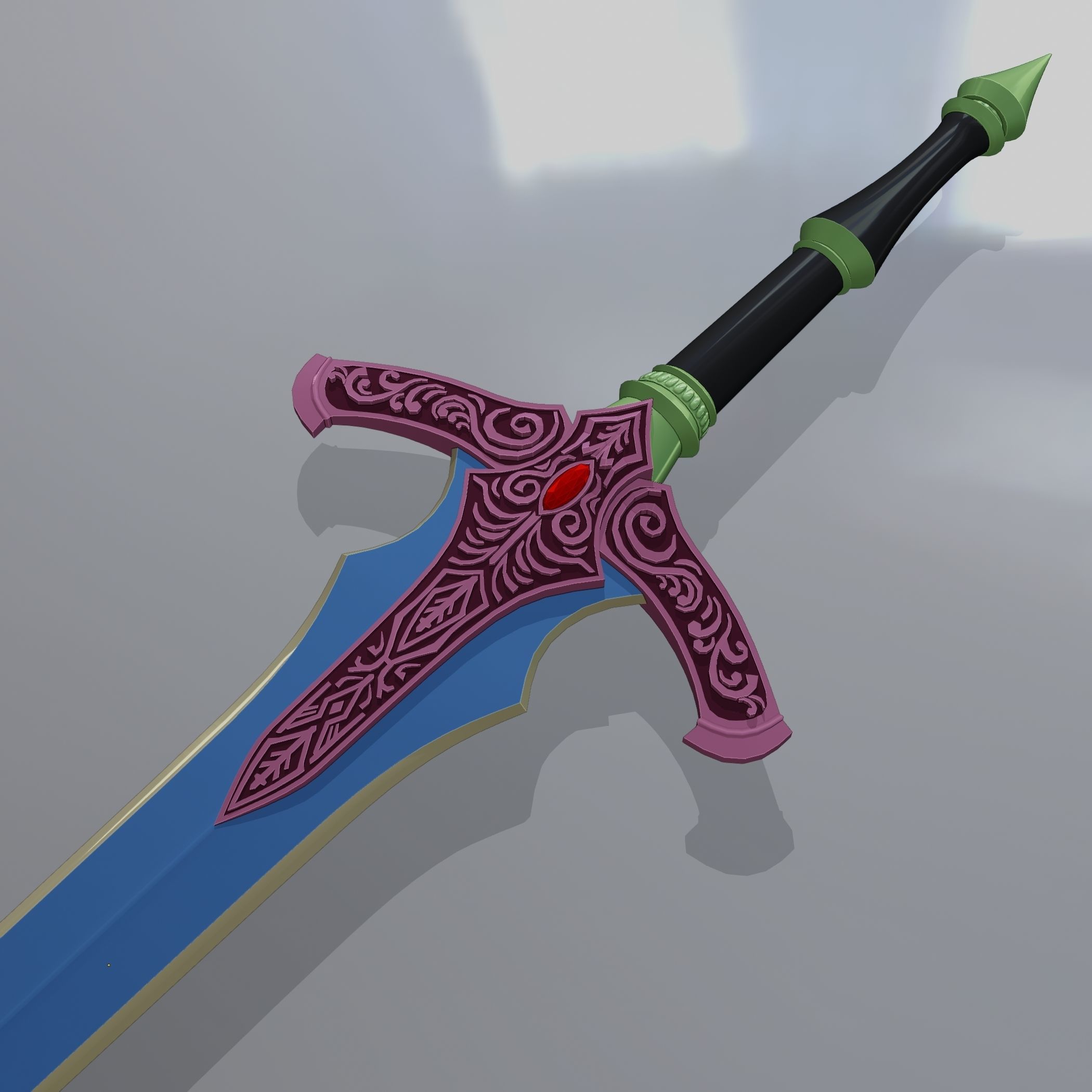 Two handed double edged fantasy sword 3D model | CGTrader