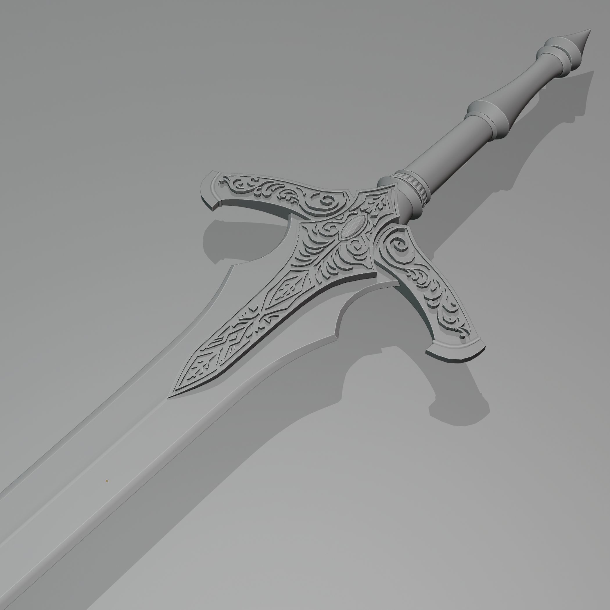 Two handed double edged fantasy sword 3D model | CGTrader