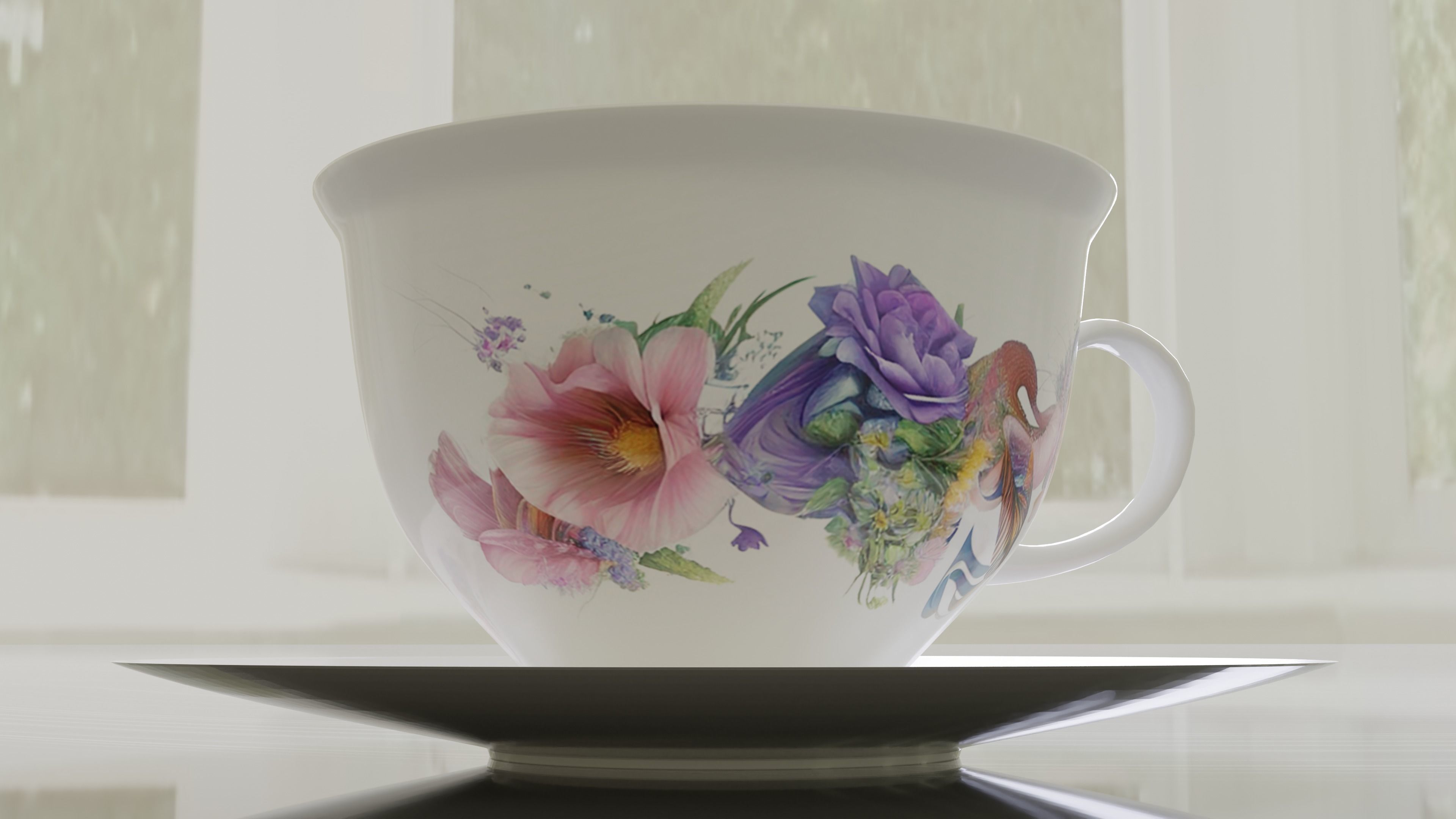 Tea Cup with flowers texture 3D model | CGTrader