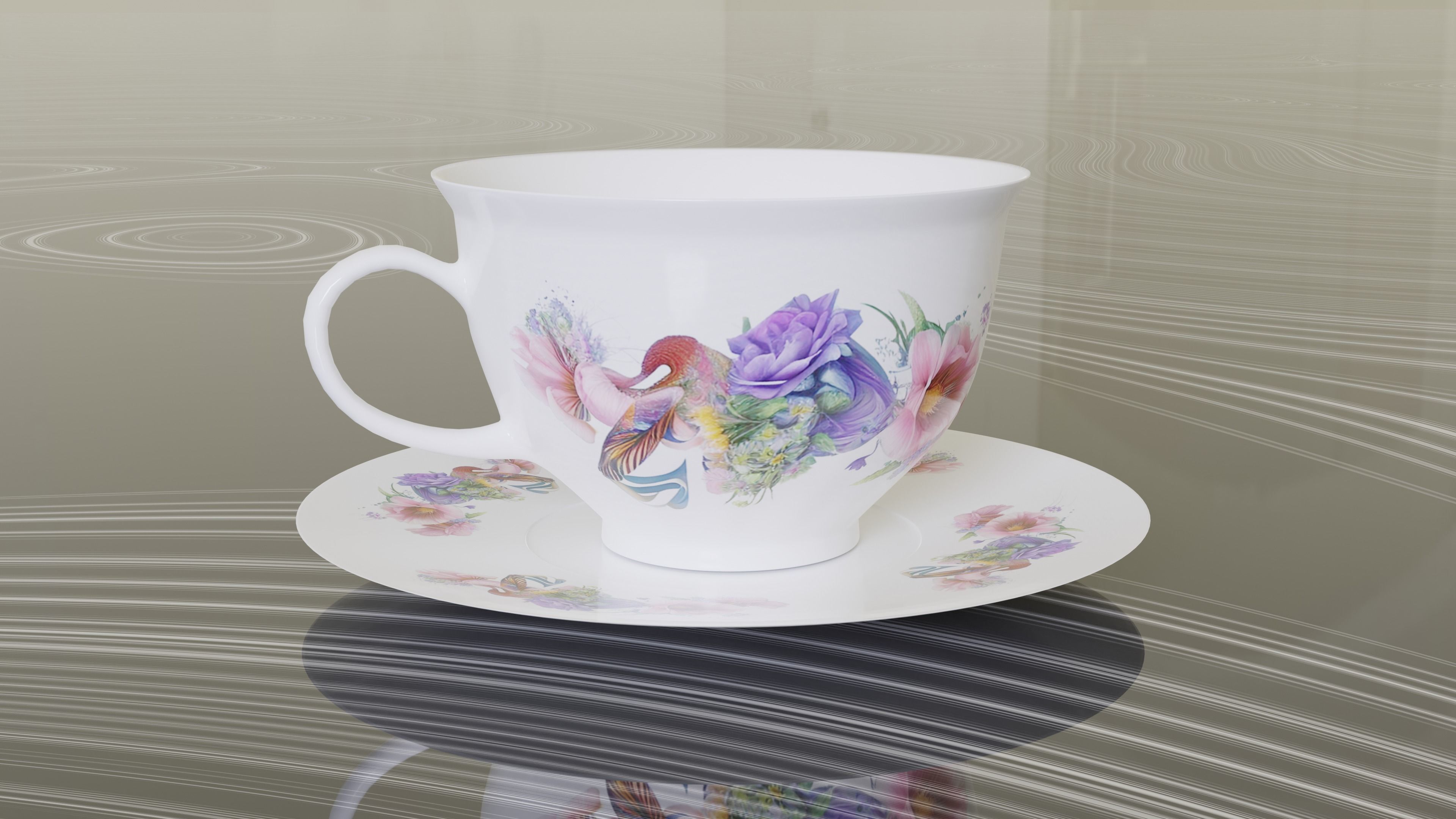Tea Cup with flowers texture 3D model | CGTrader