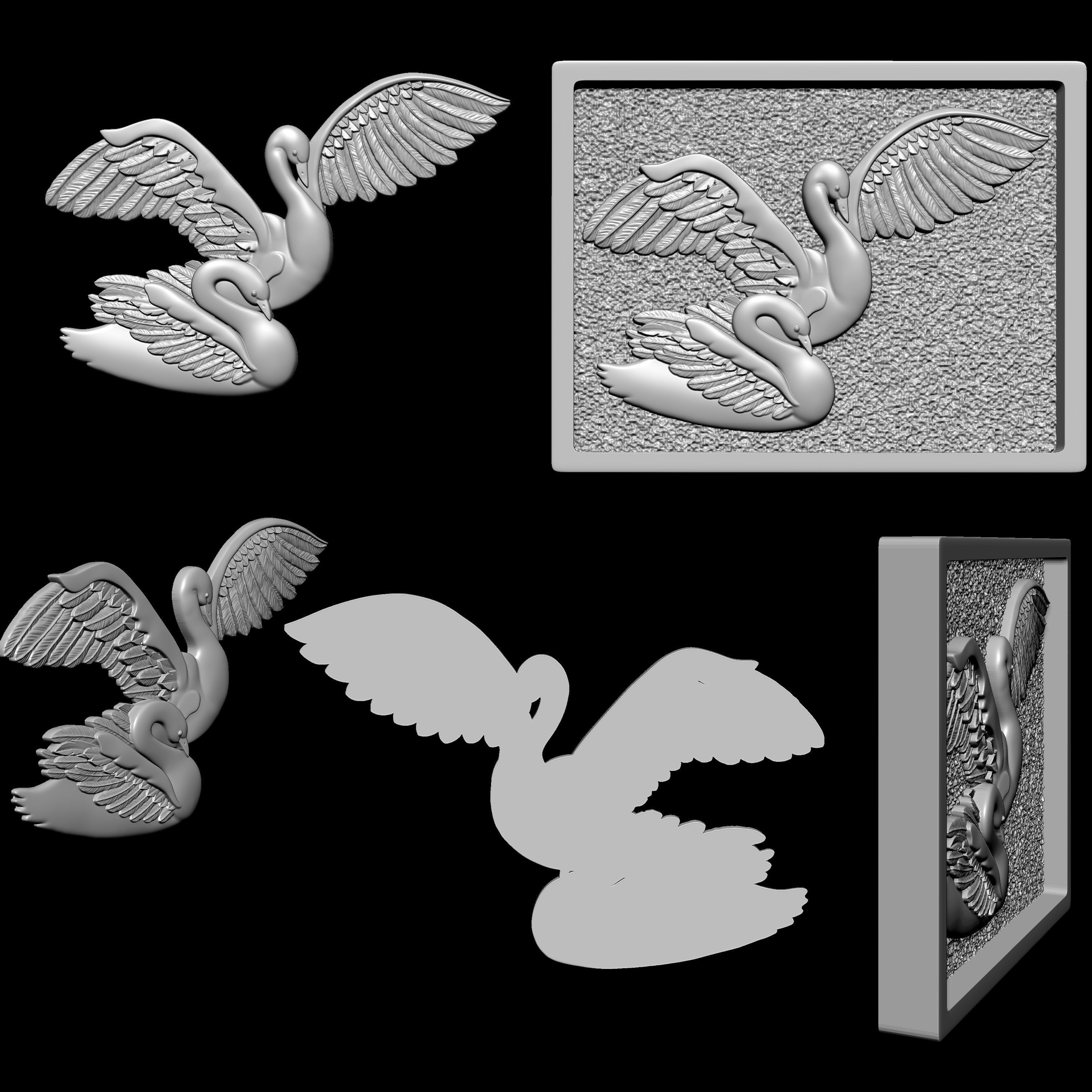 Swan - Relief Model 3D model 3D printable | CGTrader