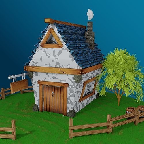 House on a cliff with a wooden fence 3D model | CGTrader
