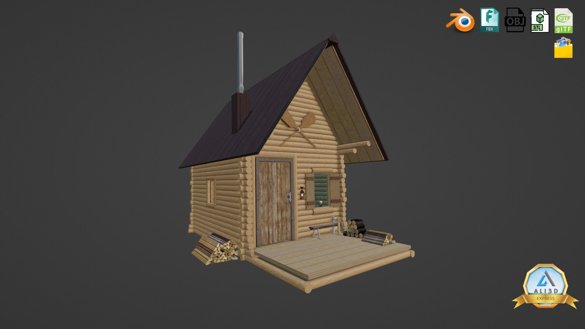 Detailed Log Cabin with Interior and Texture Lighting 3D model animated ...
