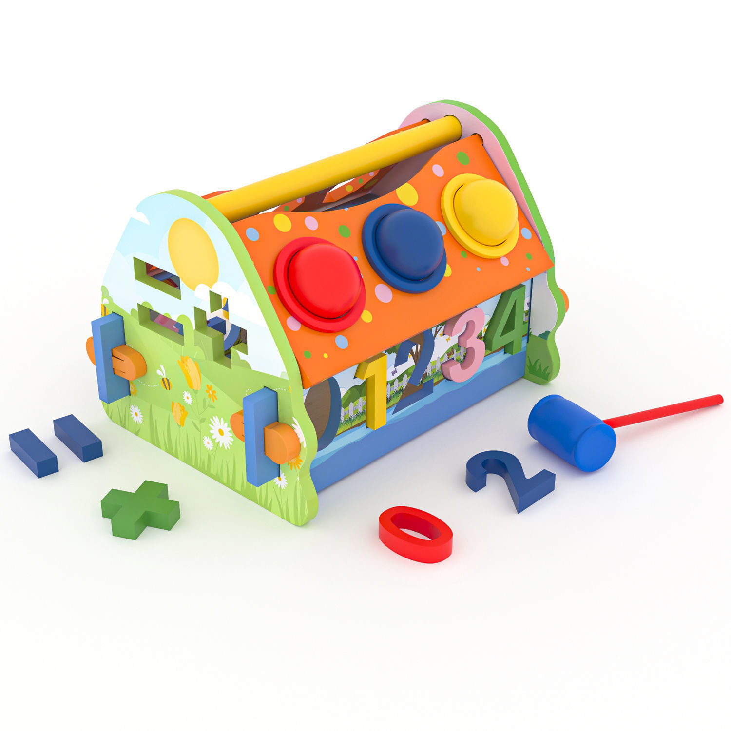 3D model Educational wooden toy collapsible house sorter VR / AR / low ...