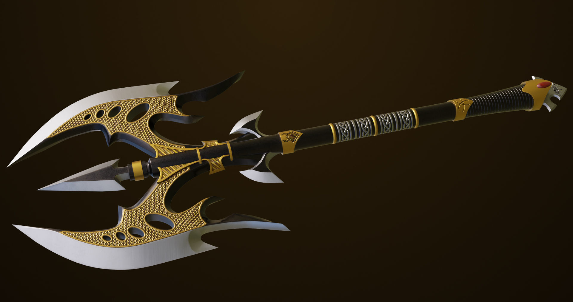 3D model Battle Axe 01 Golden All PBR Unity UE Textures Included VR / AR / low-poly | CGTrader
