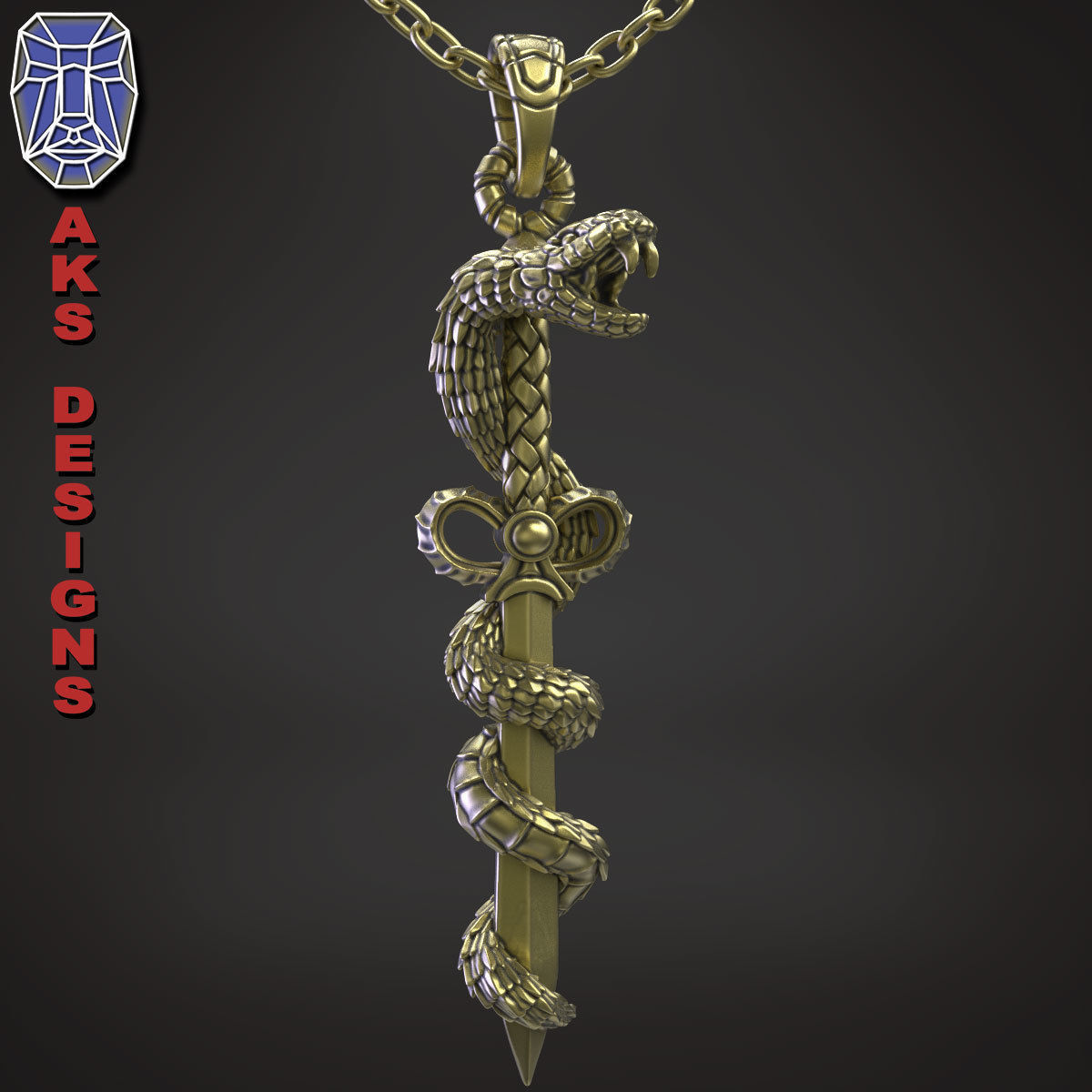 Pendant biker jewelry snake and sword v1 3D model 3D printable | CGTrader