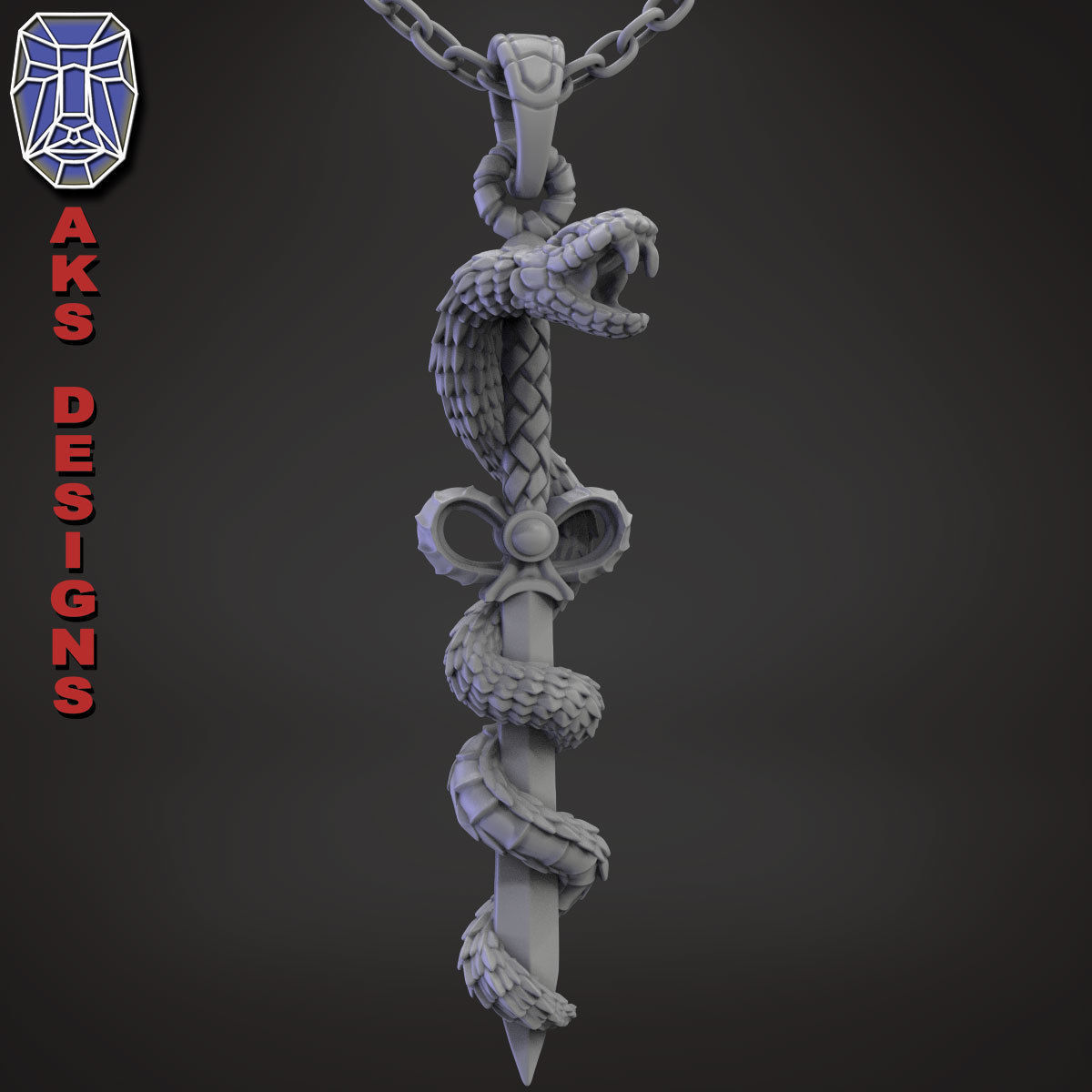 Pendant biker jewelry snake and sword v1 3D model 3D printable | CGTrader