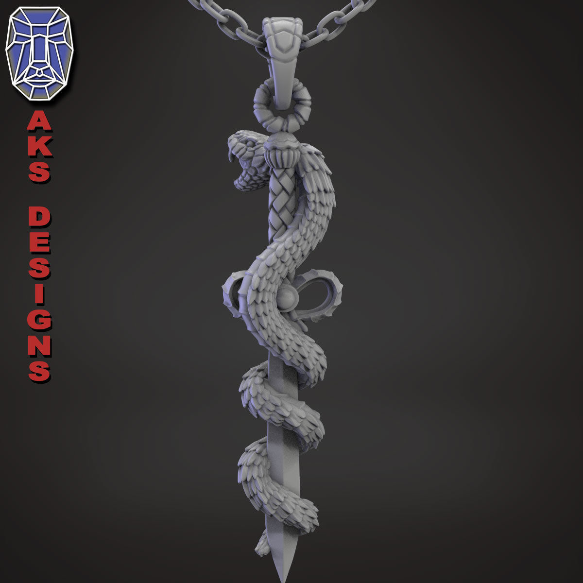 Pendant biker jewelry snake and sword v1 3D model 3D printable | CGTrader