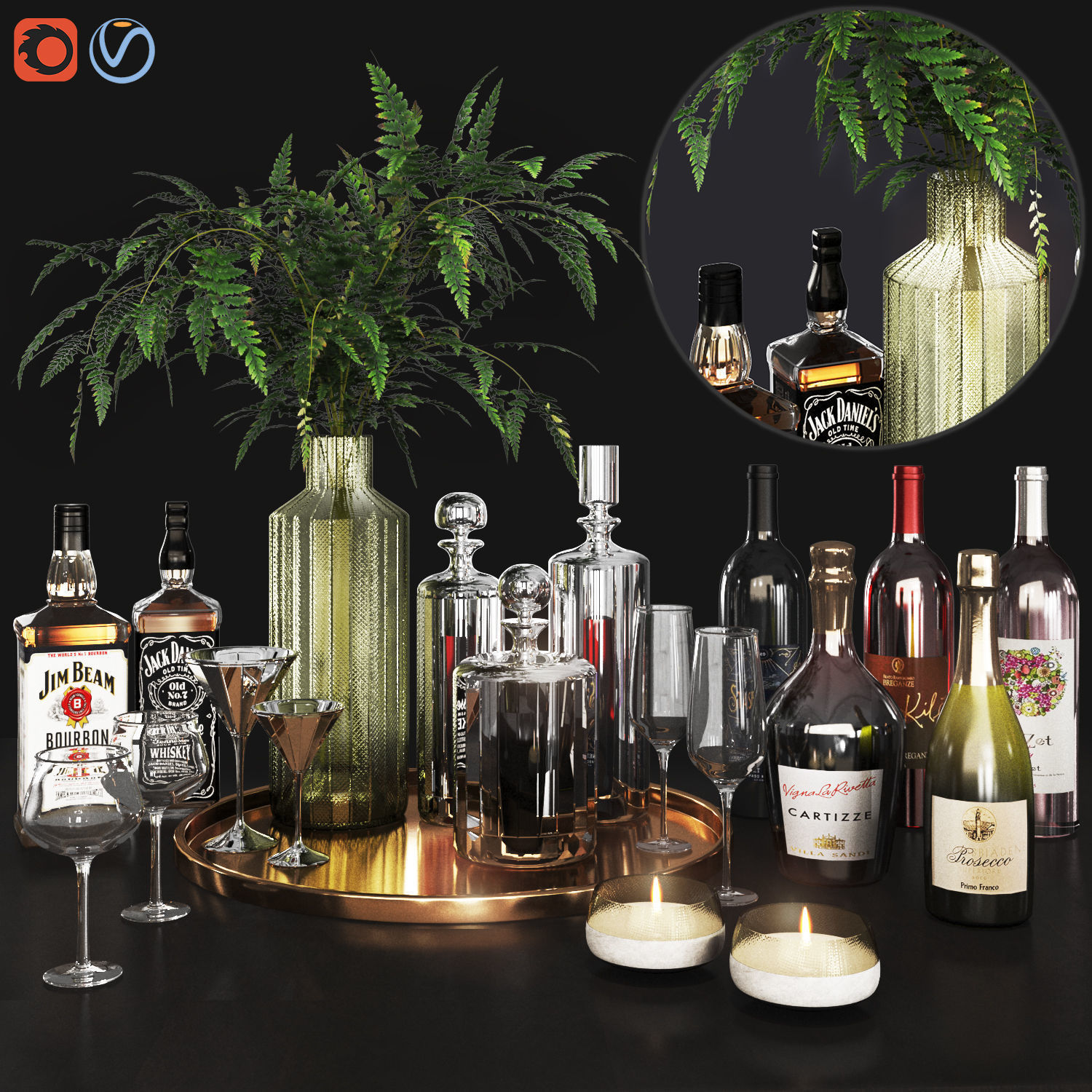 3D model Drinks set alcoholic drinks VR / AR / low-poly | CGTrader