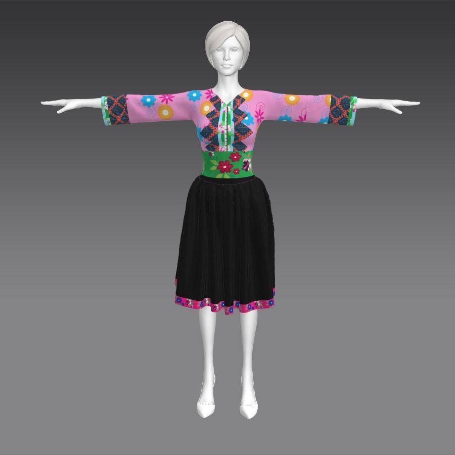 outfit black dress for Hmong female cartoon 3d 3D model | CGTrader