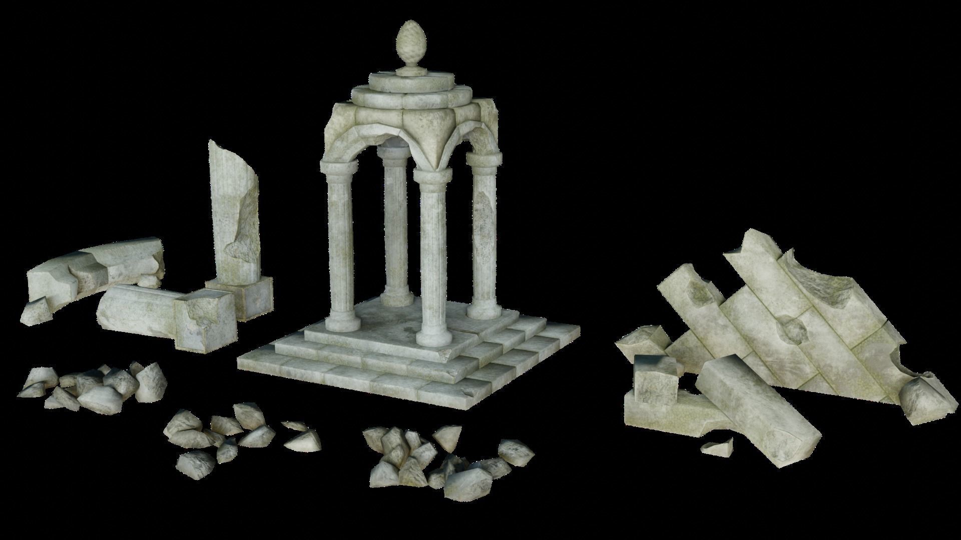 3D model Ancient Stone Ruins - Shrine Pillars Rubble 9 Piece Set VR ...