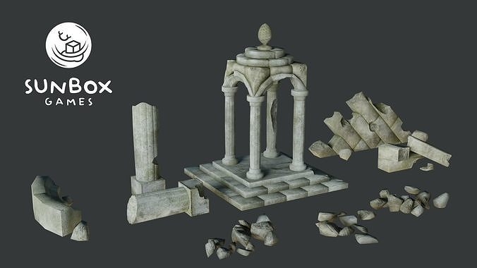 3D model Ancient Stone Ruins - Shrine Pillars Rubble 9 Piece Set VR ...