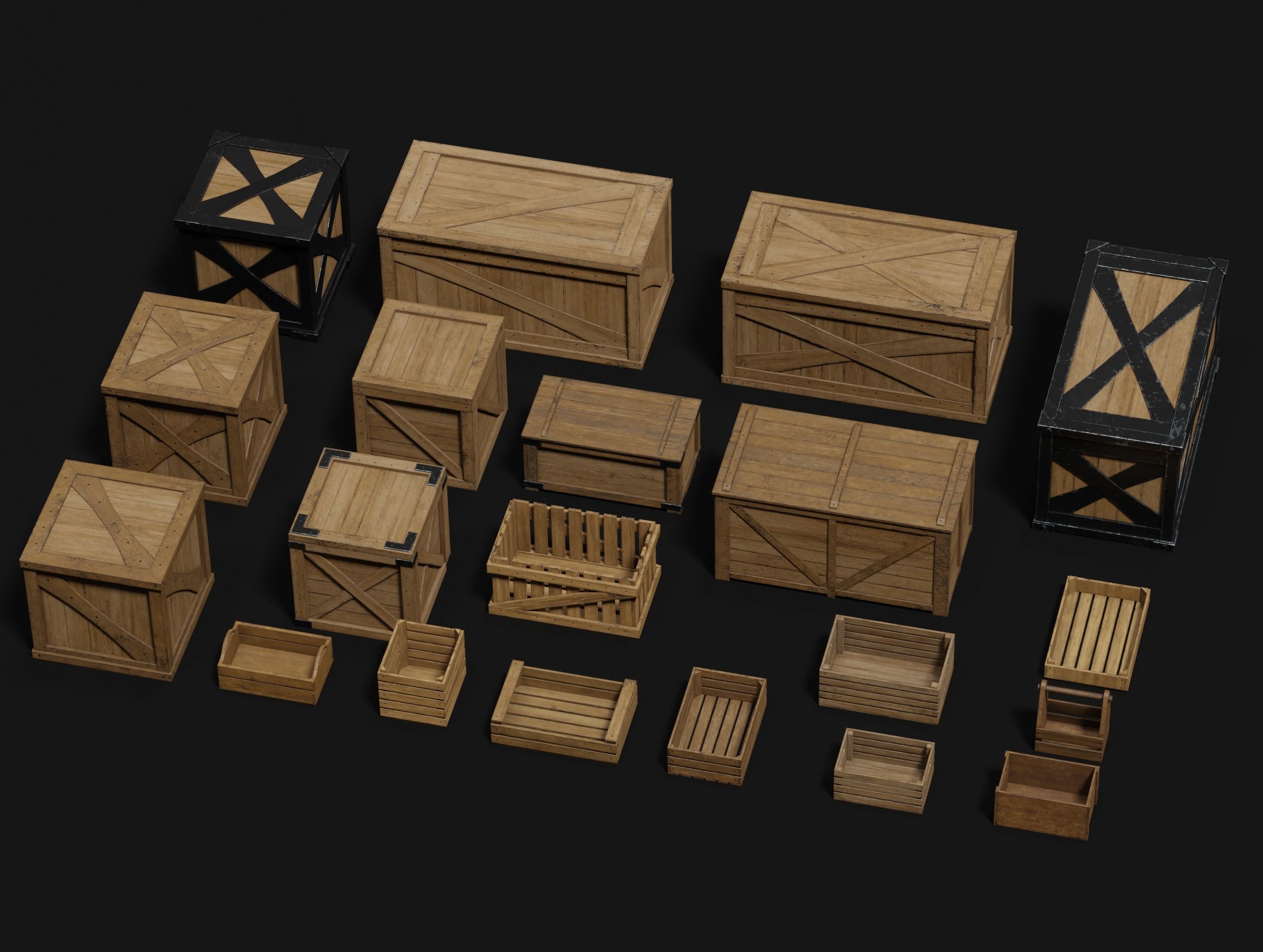 3D model LowPoly PBR 20 Wooden Crates Pack 3D Models VR / AR / low-poly ...