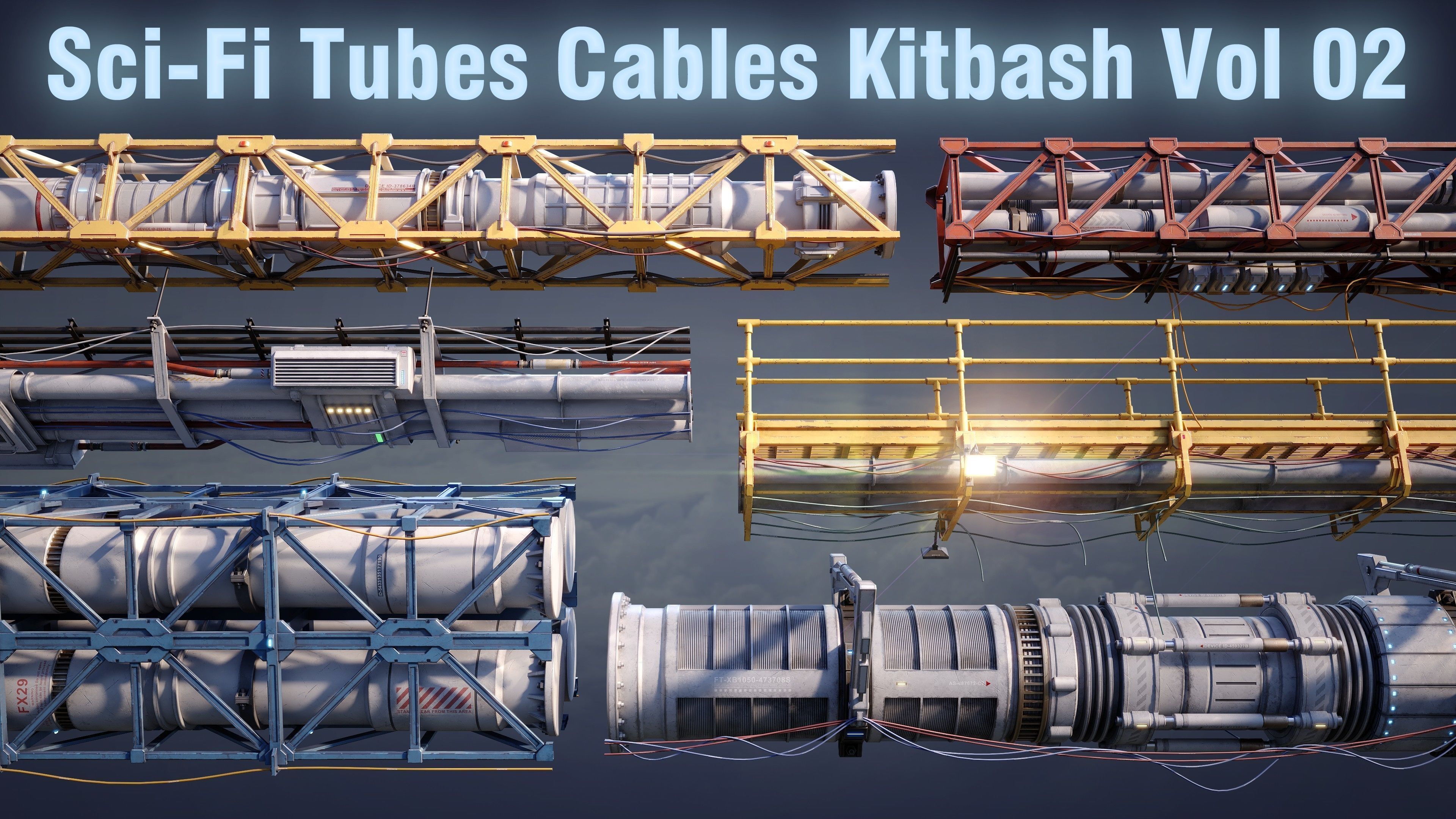 3D model Sci-Fi Tubes Cables pipe Kit Vol 02-PBR VR / AR / low-poly ...