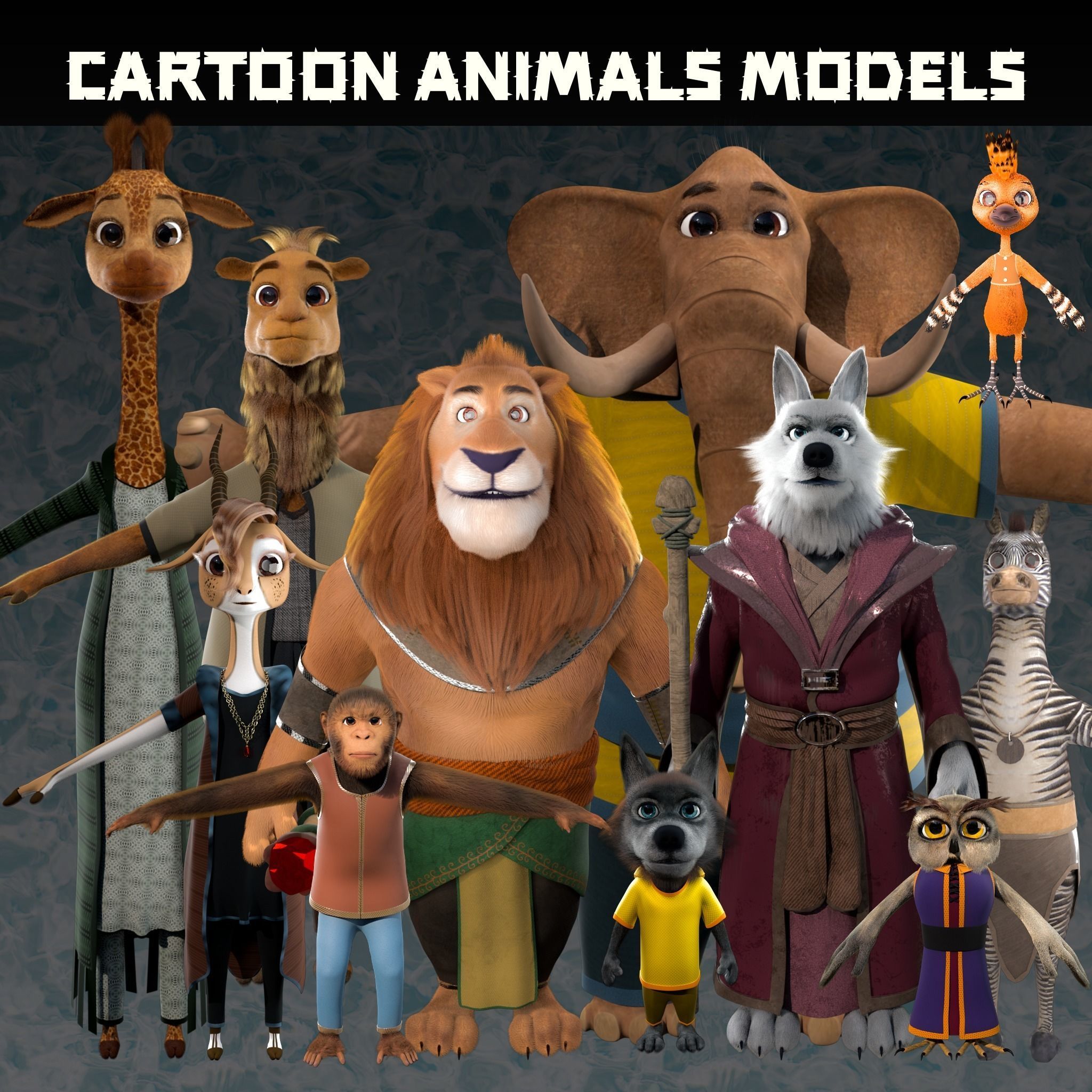 Cartoon Animals NoRig V1 3D Model Collection | CGTrader