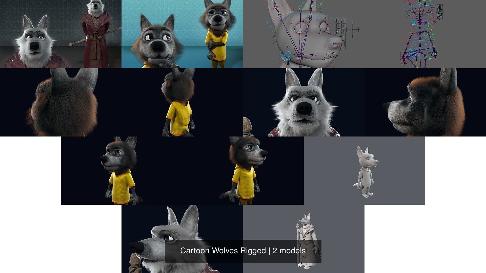 Cartoon Wolves Rigged 3D Model Collection | CGTrader