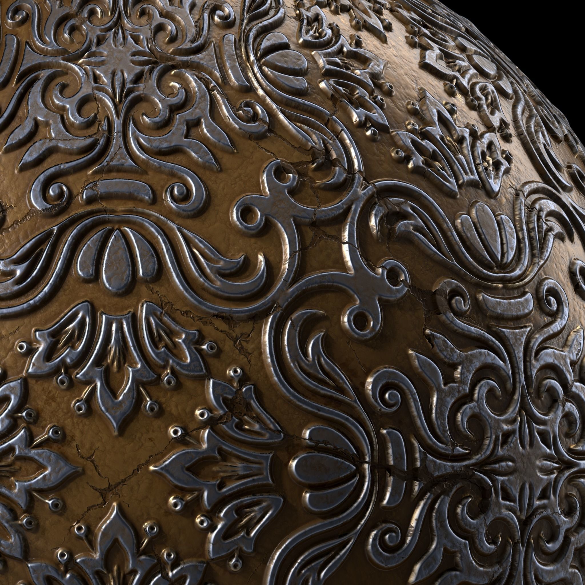 Metal Materials 13- Ornament Metal panels Pbr 4k Seamless 3D model ...