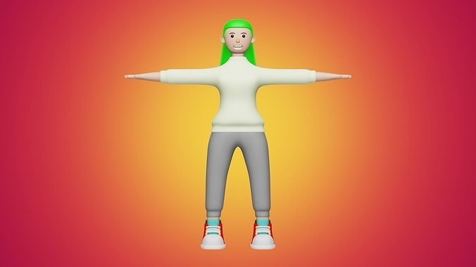 Woman Wear Sweater and Sneakers 3D Cartoon Character Style 3D model ...