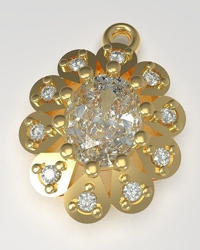 Pendant with oval gem 3D model 3D printable | CGTrader
