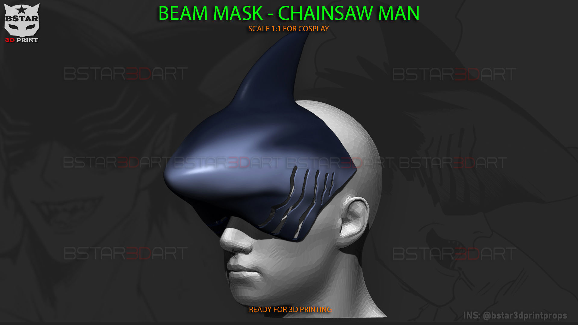 Beam Mask - ChainsawMan Cosplay 3D model 3D printable | CGTrader