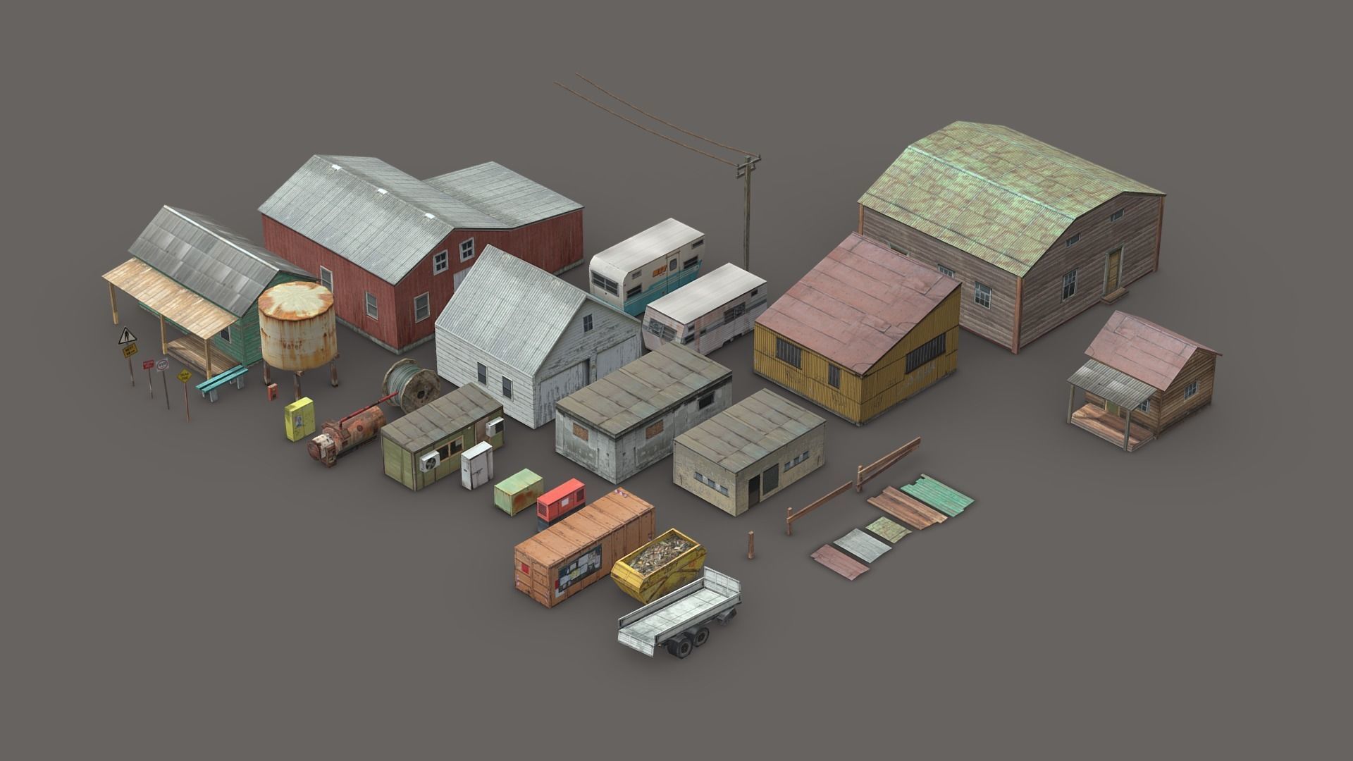 Lowpoly Buildings Collection and structures free VR / AR / low-poly 3D ...
