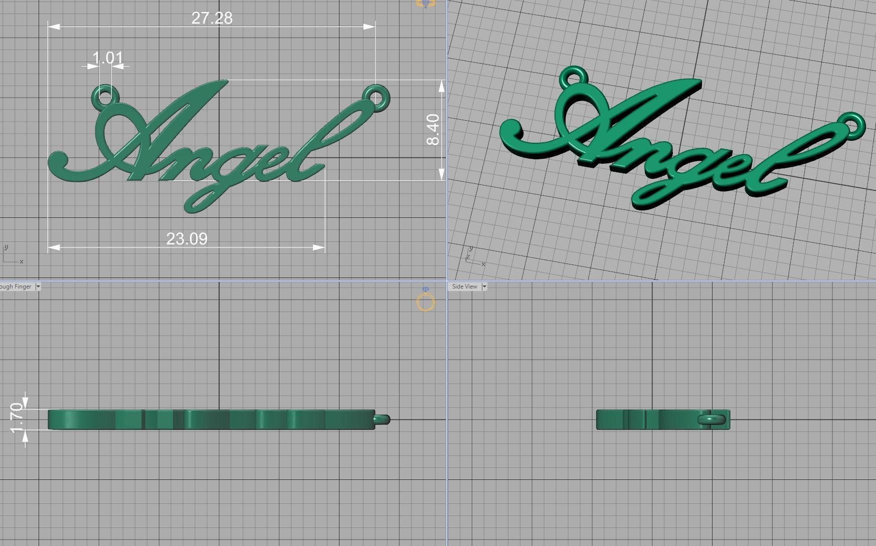 Angel Word Necklace 27mm wide Angel Inscription Necklace 3D model 3D ...